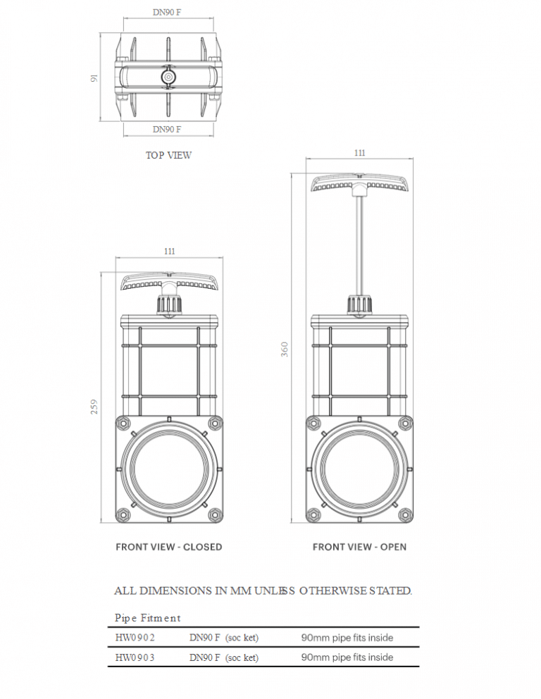90mm Sliding Gate Valve | Water Tanks Melbourne - ASC Water Tanks